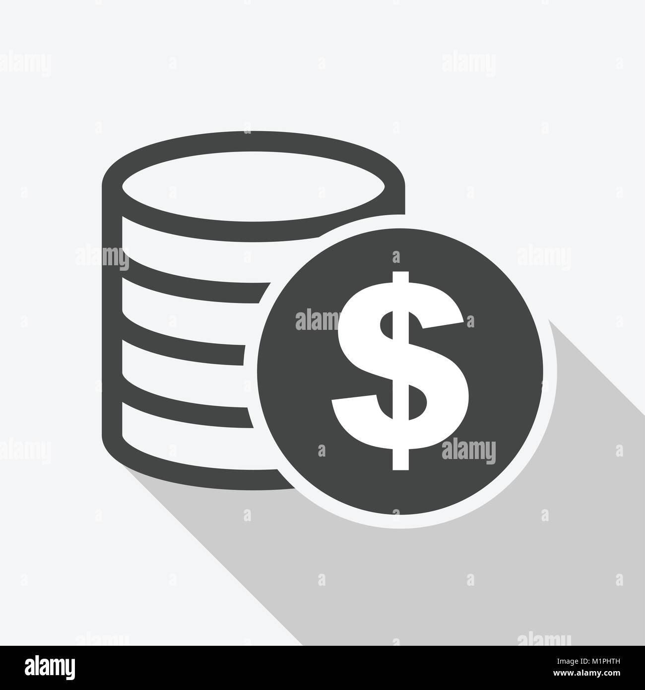 Money icon with shadow on white background. Coins vector illustration ...