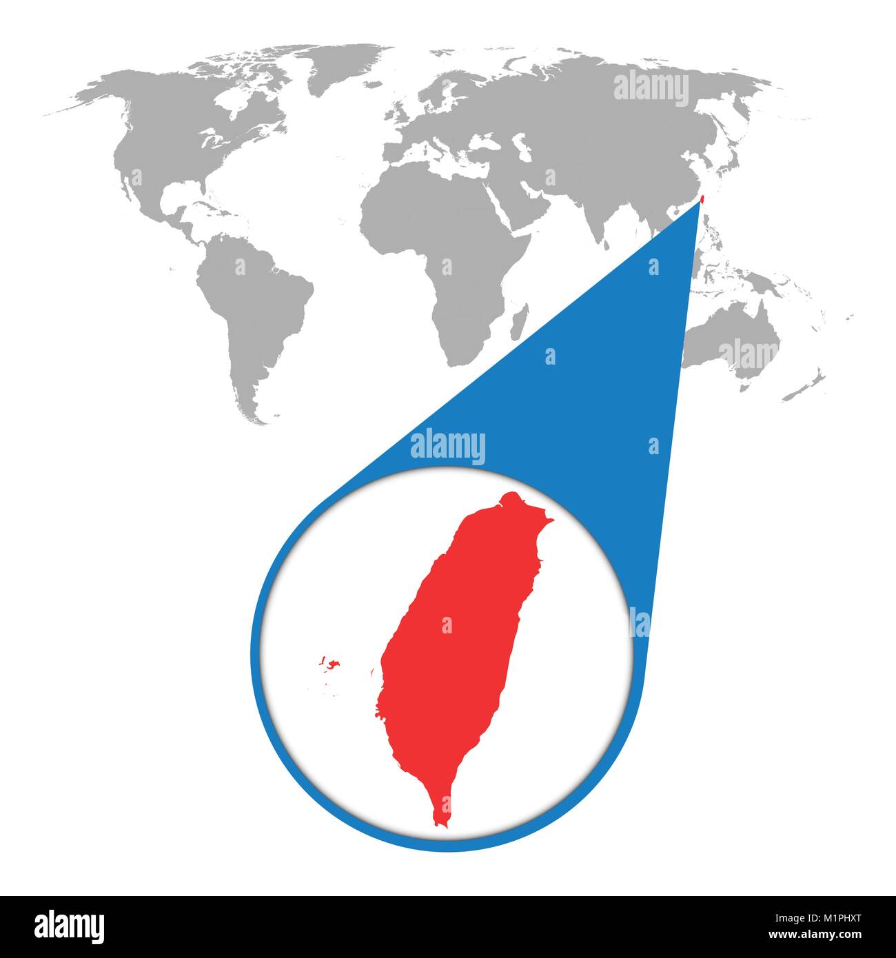 World map with zoom on Taiwan. Map in loupe. Vector illustration in ...