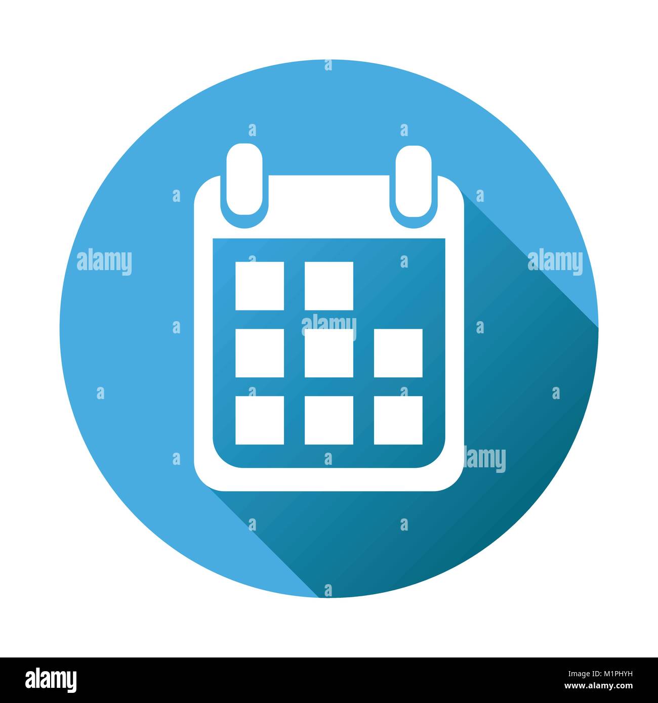 Calendar icon on blue round background, vector illustration. Flat style ...