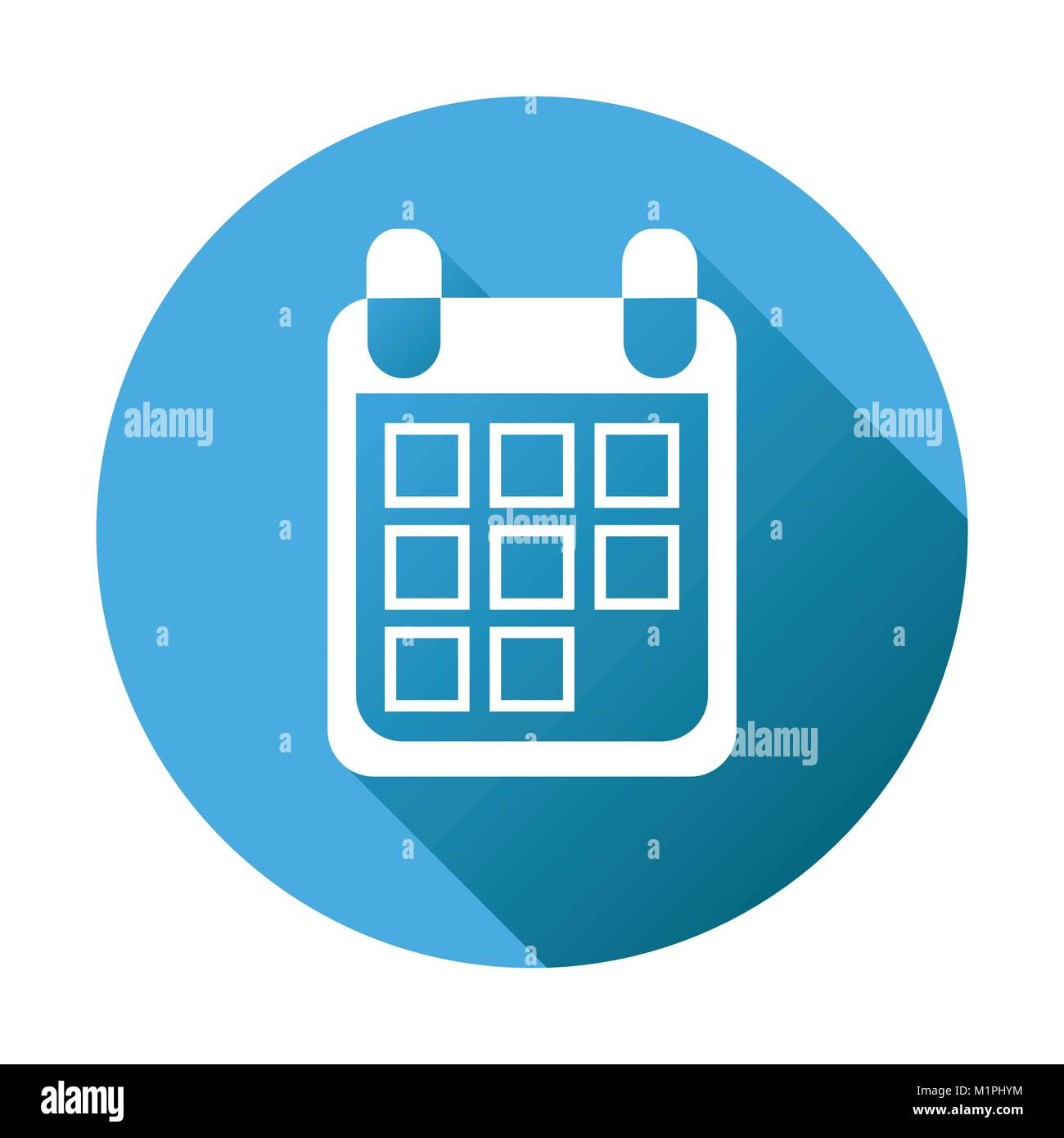 Calendar icon on blue round background, vector illustration. Flat style ...