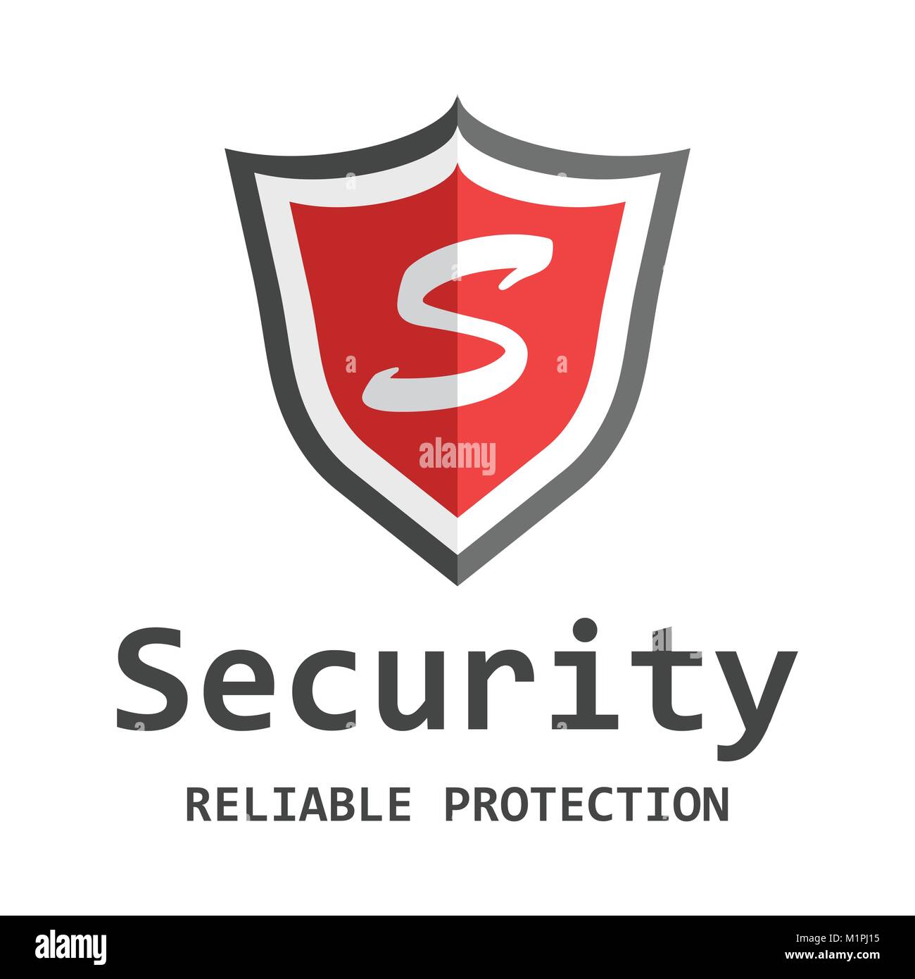 Red shield logo. Vector illustration in flat style with word security ...
