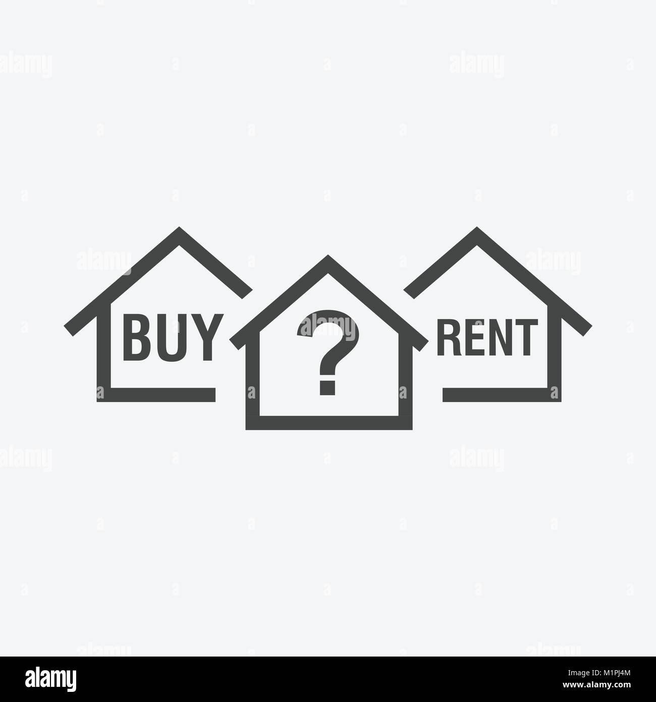 Buy or rent house. Black home symbol with the question. Vector ...
