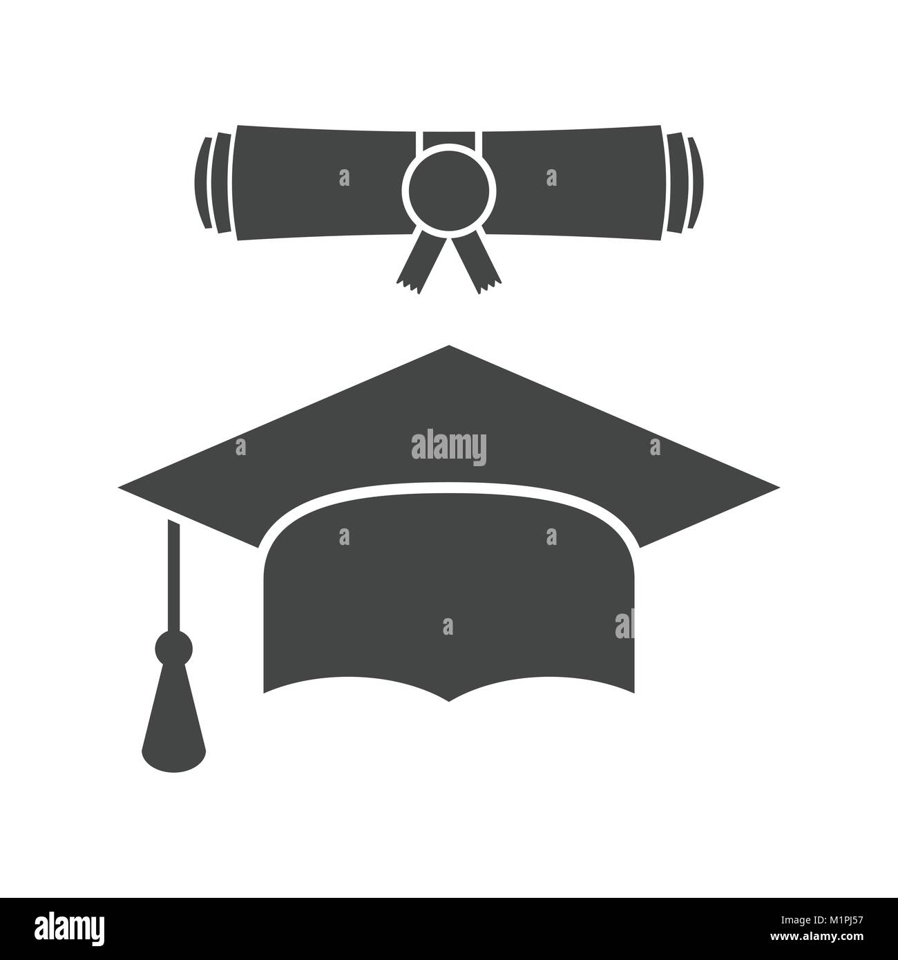 Graduation cap and diploma scroll icon vector illustration in flat ...