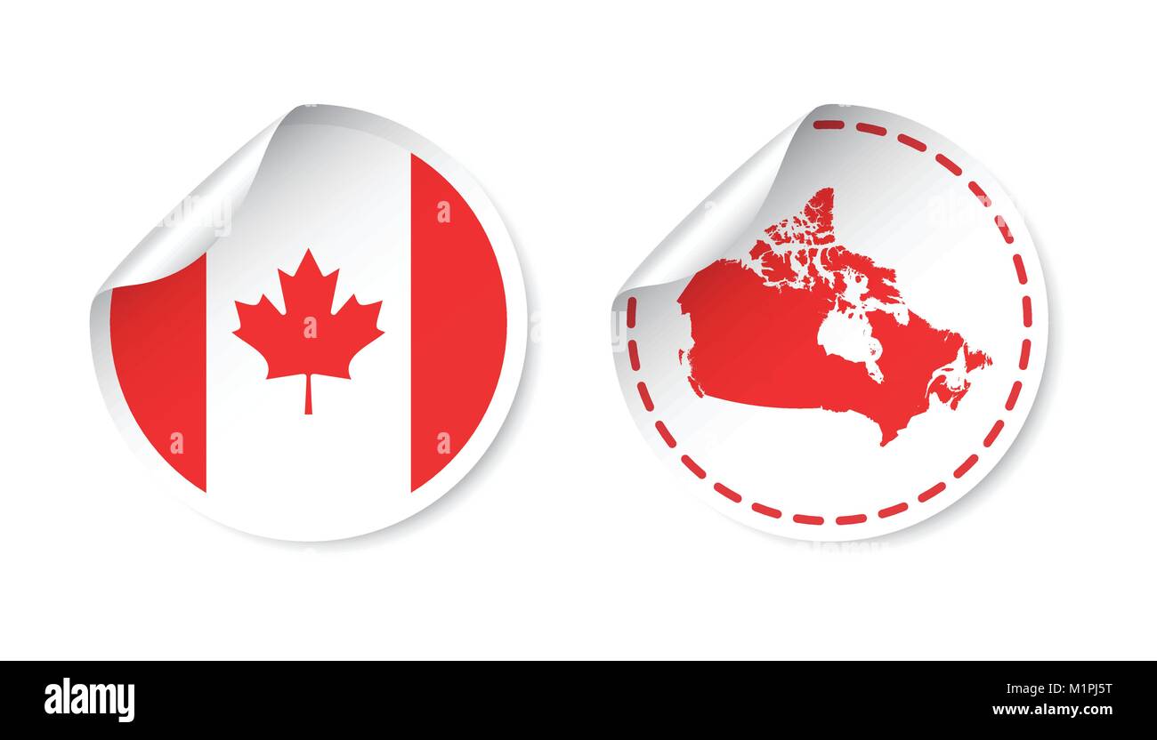 Canada sticker with flag and map. Label, round tag with country. Vector ...