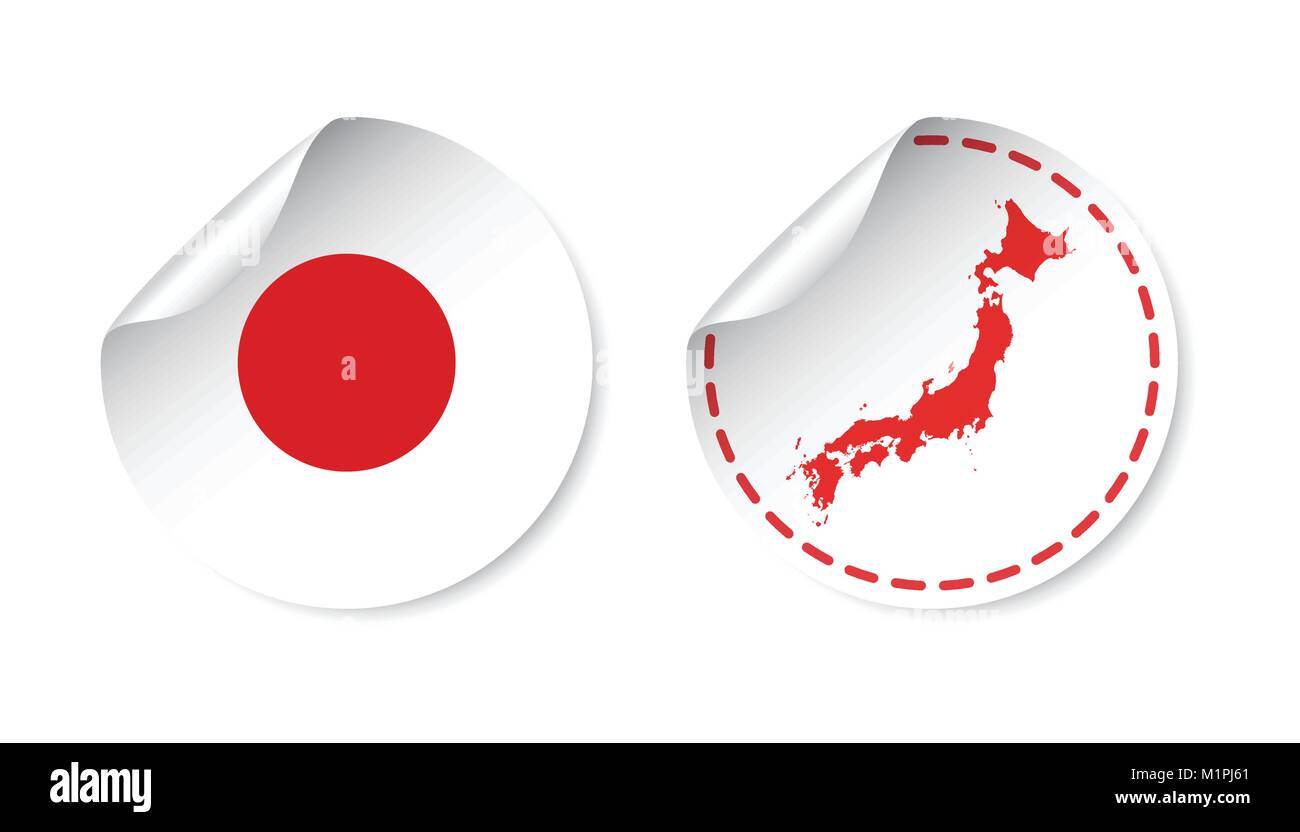 Japan sticker with flag and map. Label, round tag with country. Vector ...