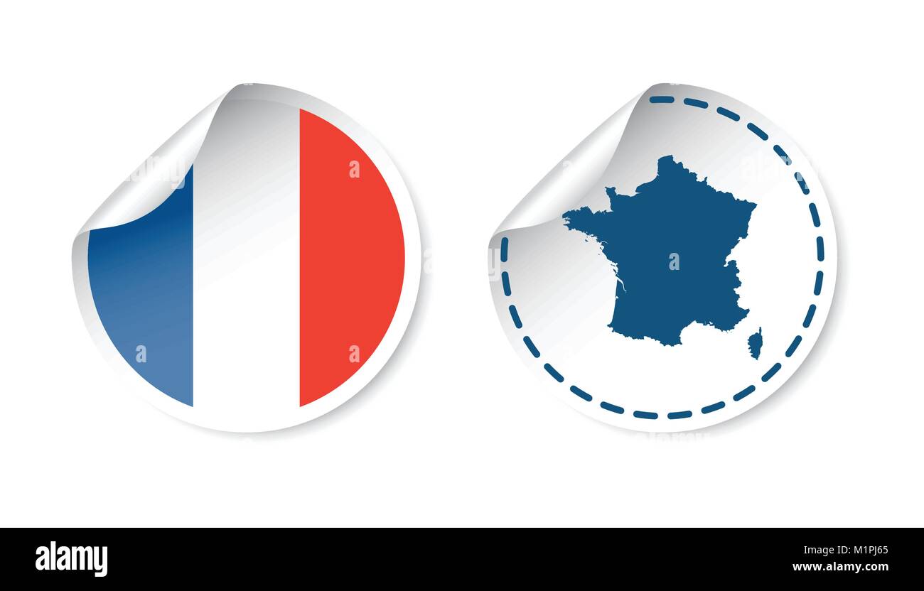 France sticker with flag and map. Label, round tag with country. Vector ...