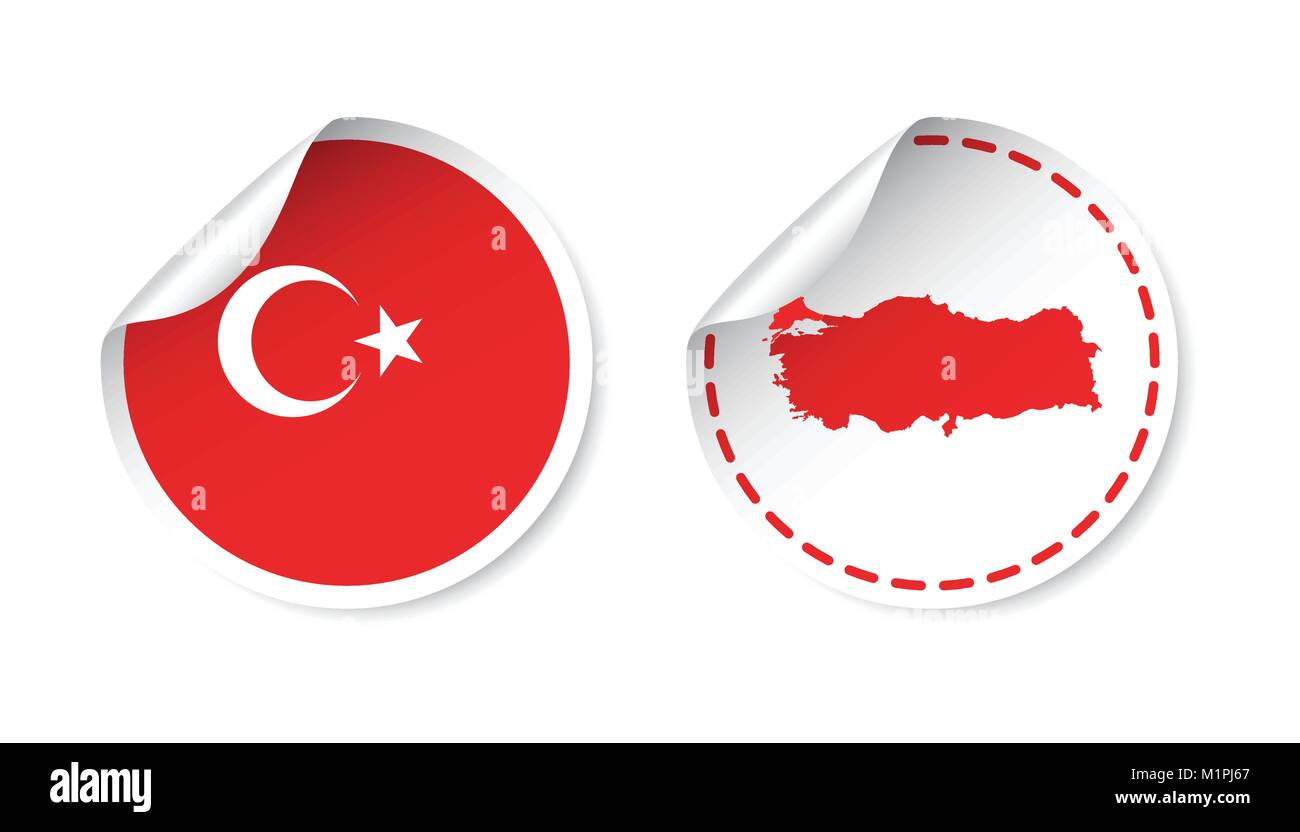 Turkey sticker with flag and map. Label, round tag with country. Vector ...