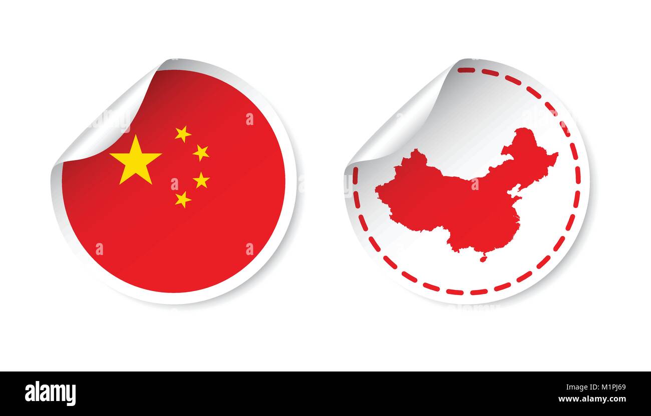 China sticker with flag and map. Label, round tag with country. Vector ...