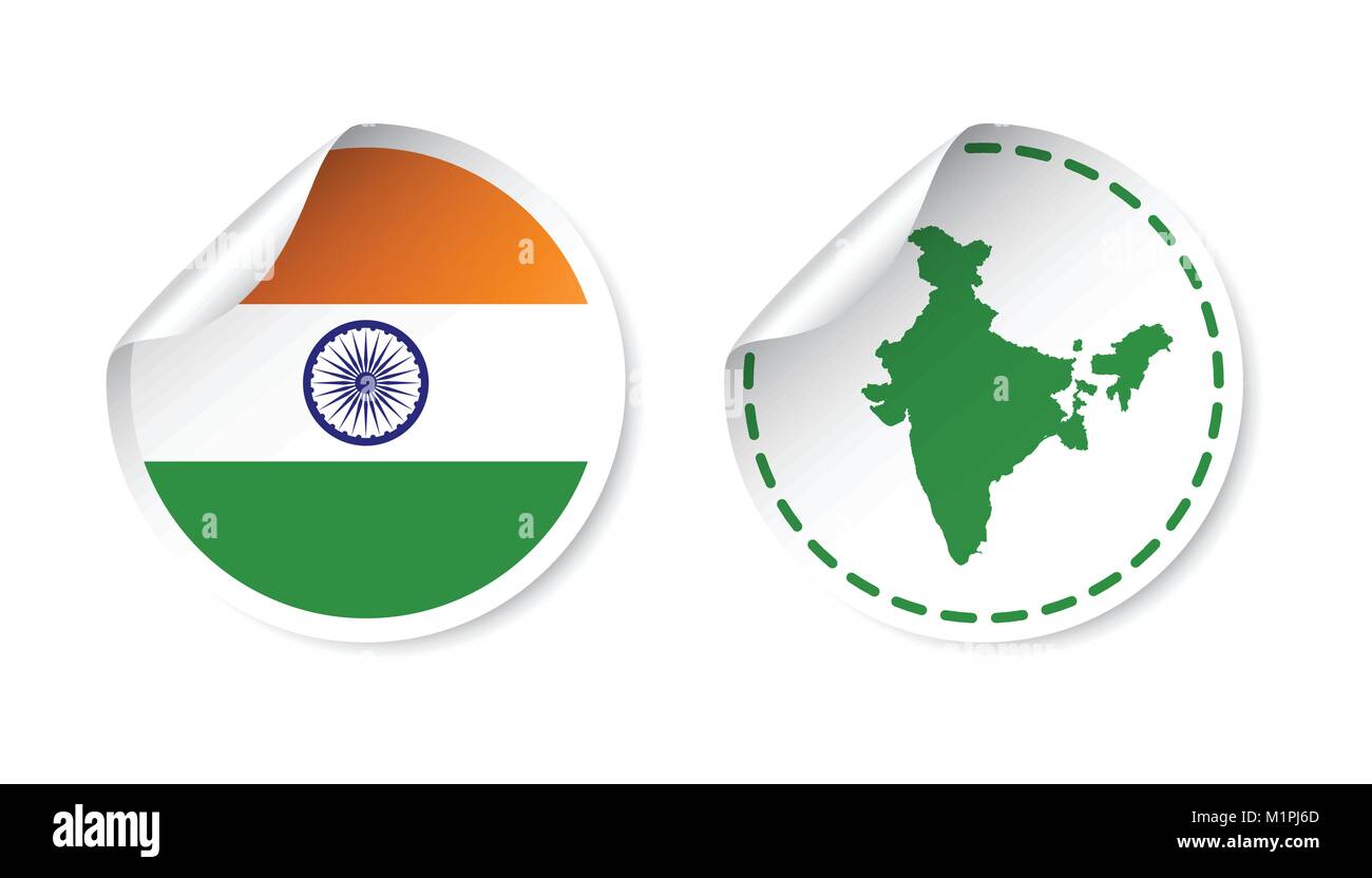 India sticker with flag and map. Label, round tag with country. Vector ...