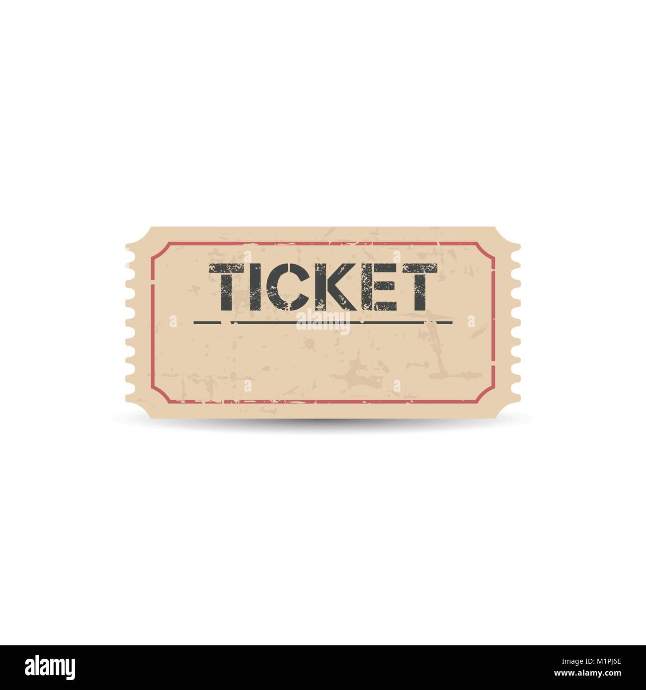 Old ticket with grunge effect. Flat vector illustration on white ...