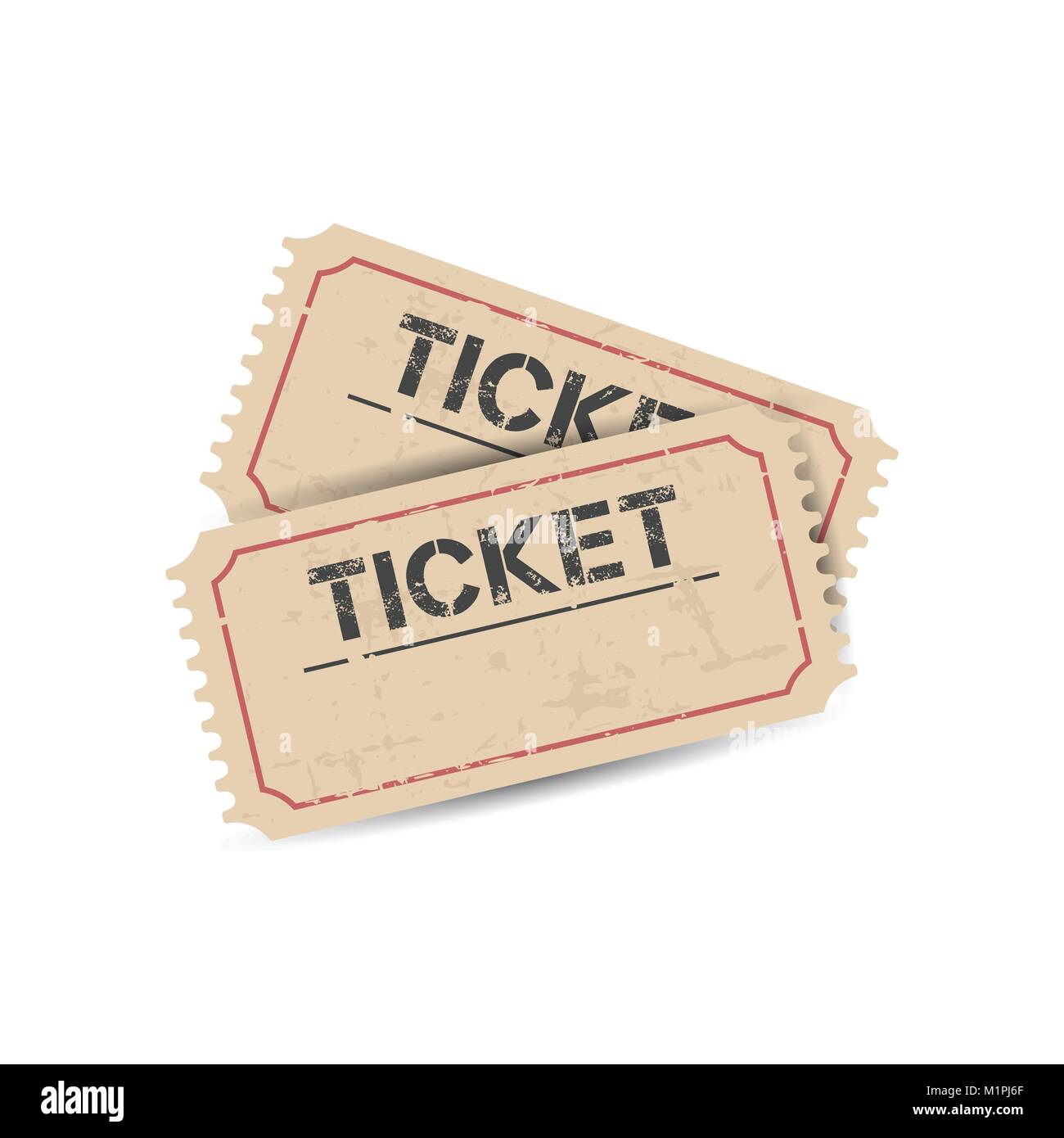 Old ticket with grunge effect. Flat vector illustration on white ...