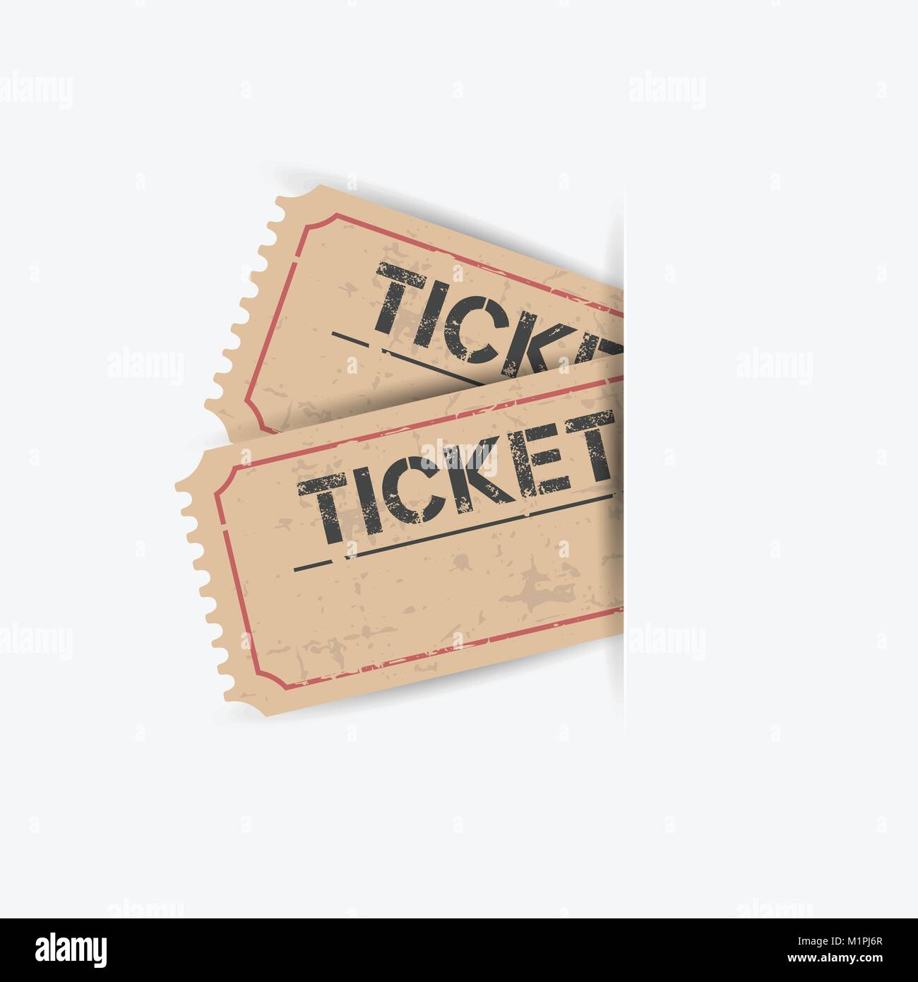 Old ticket with grunge effect. Flat vector illustration on white ...