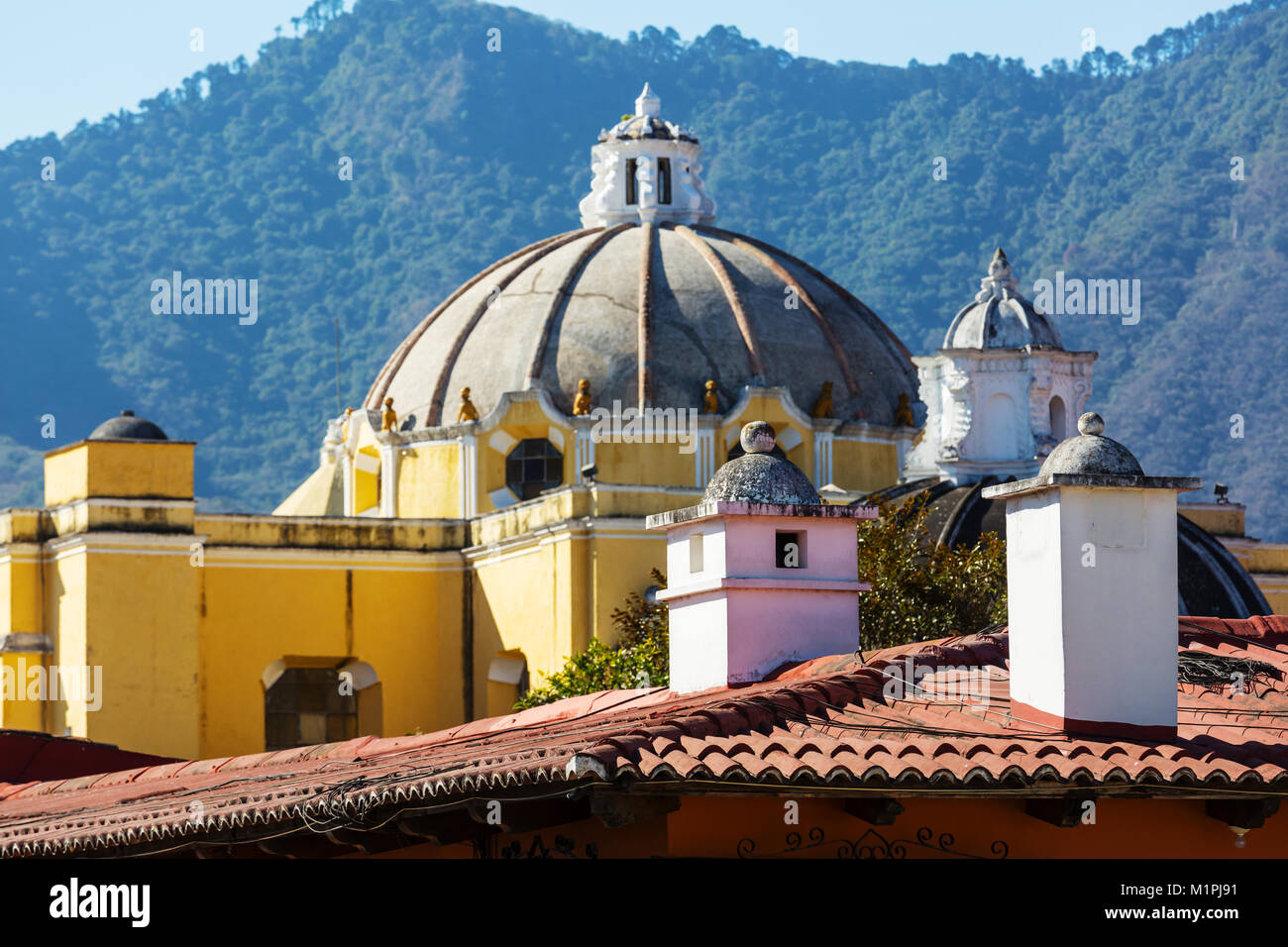 Colonial architecture in ancient Antigua Guatemala city, Central ...