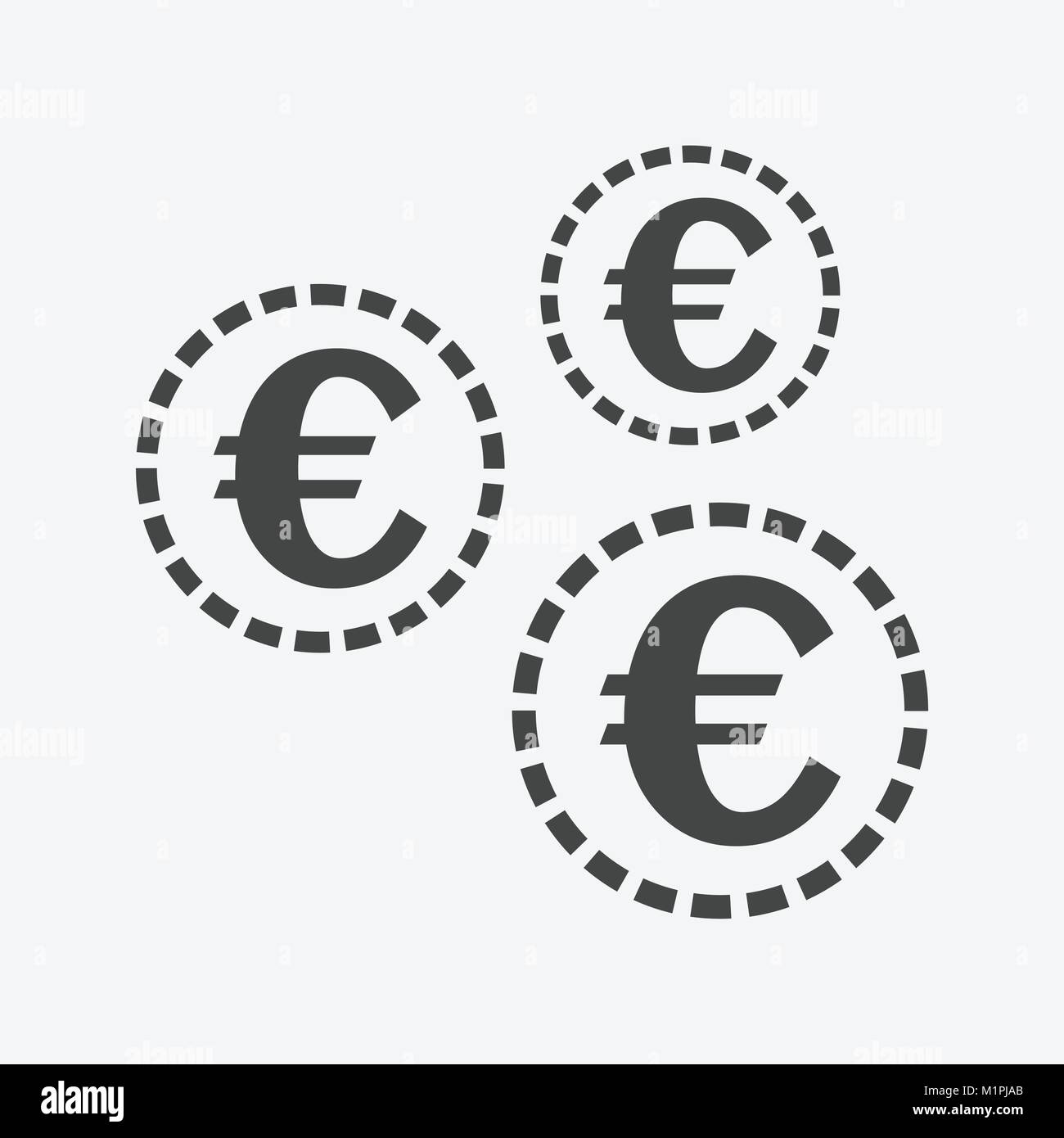 Euro coins icon. Vector illustration in flat style. Black coin on white ...