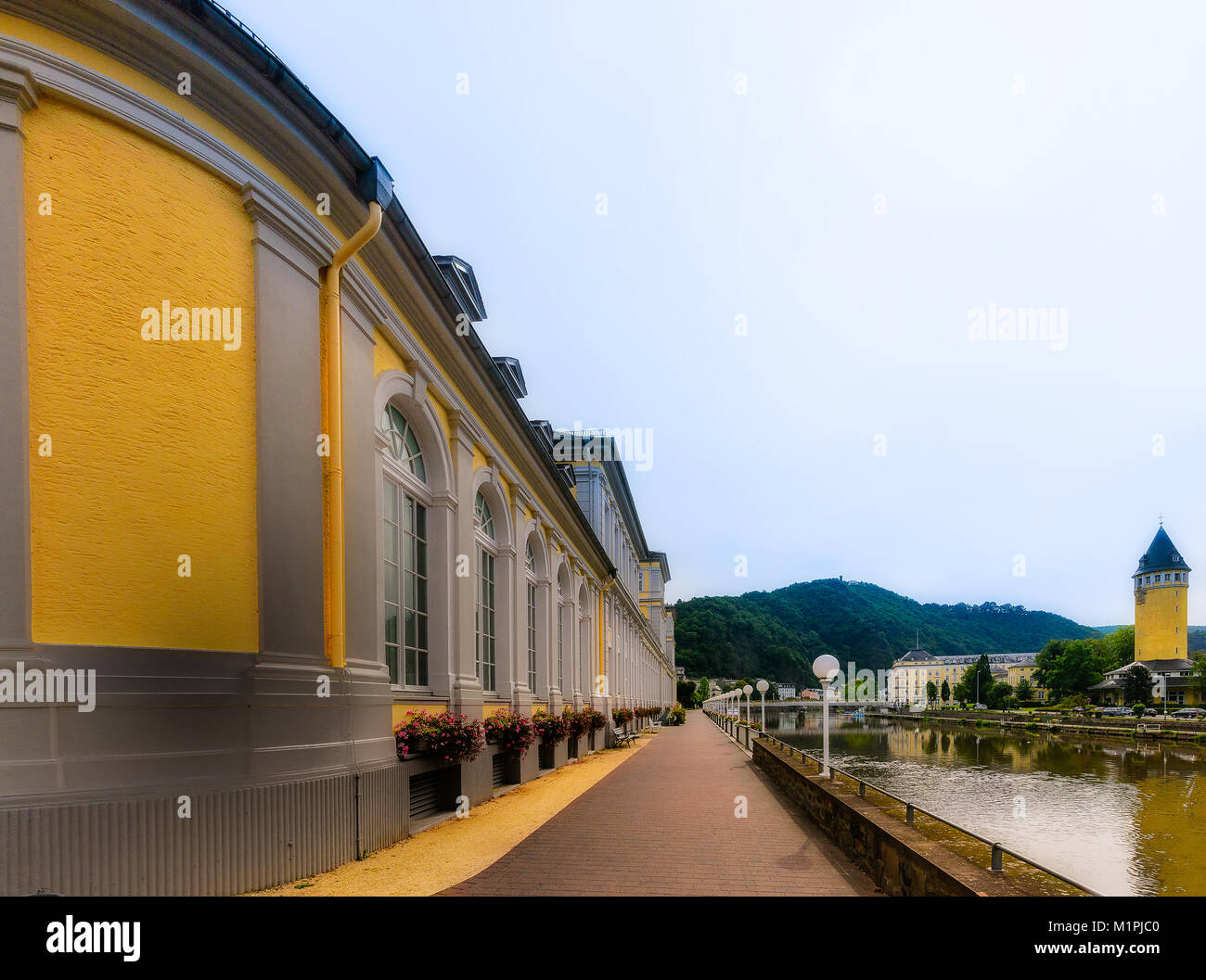 Outdoor color scenic cityscape image of the river promenade in the ...