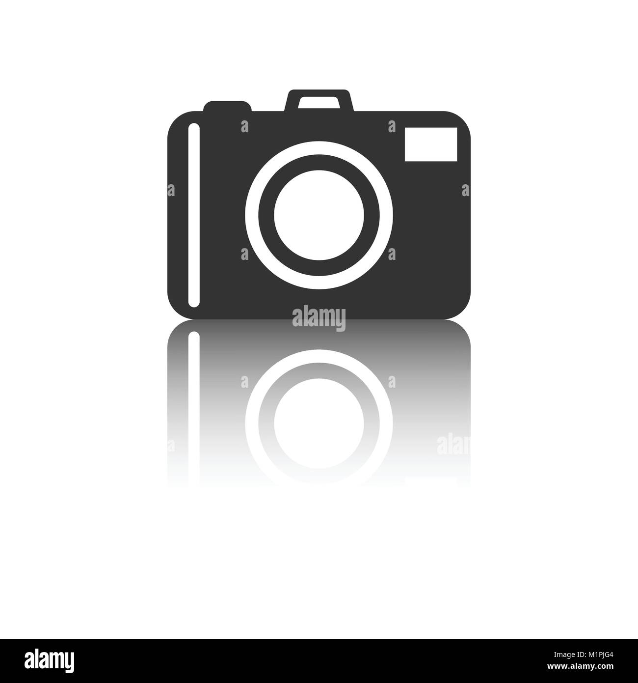Camera icon with reflection effect on white background. Flat vector ...
