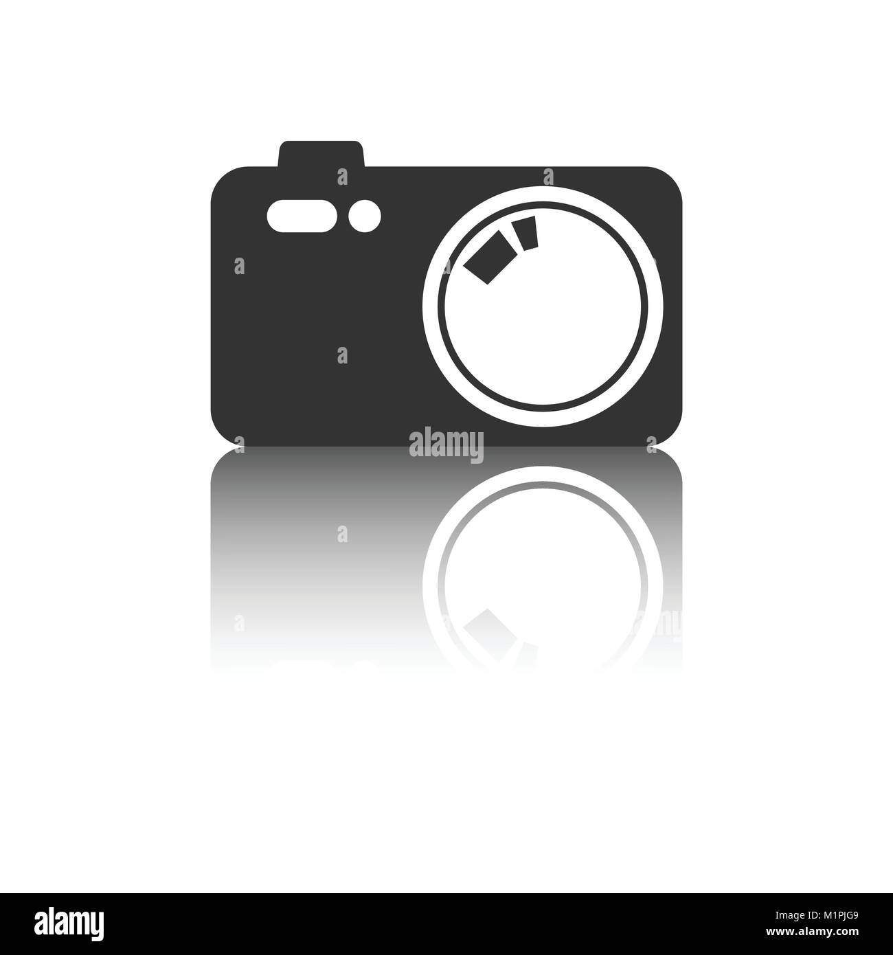 Camera icon with reflection effect on white background. Flat vector ...