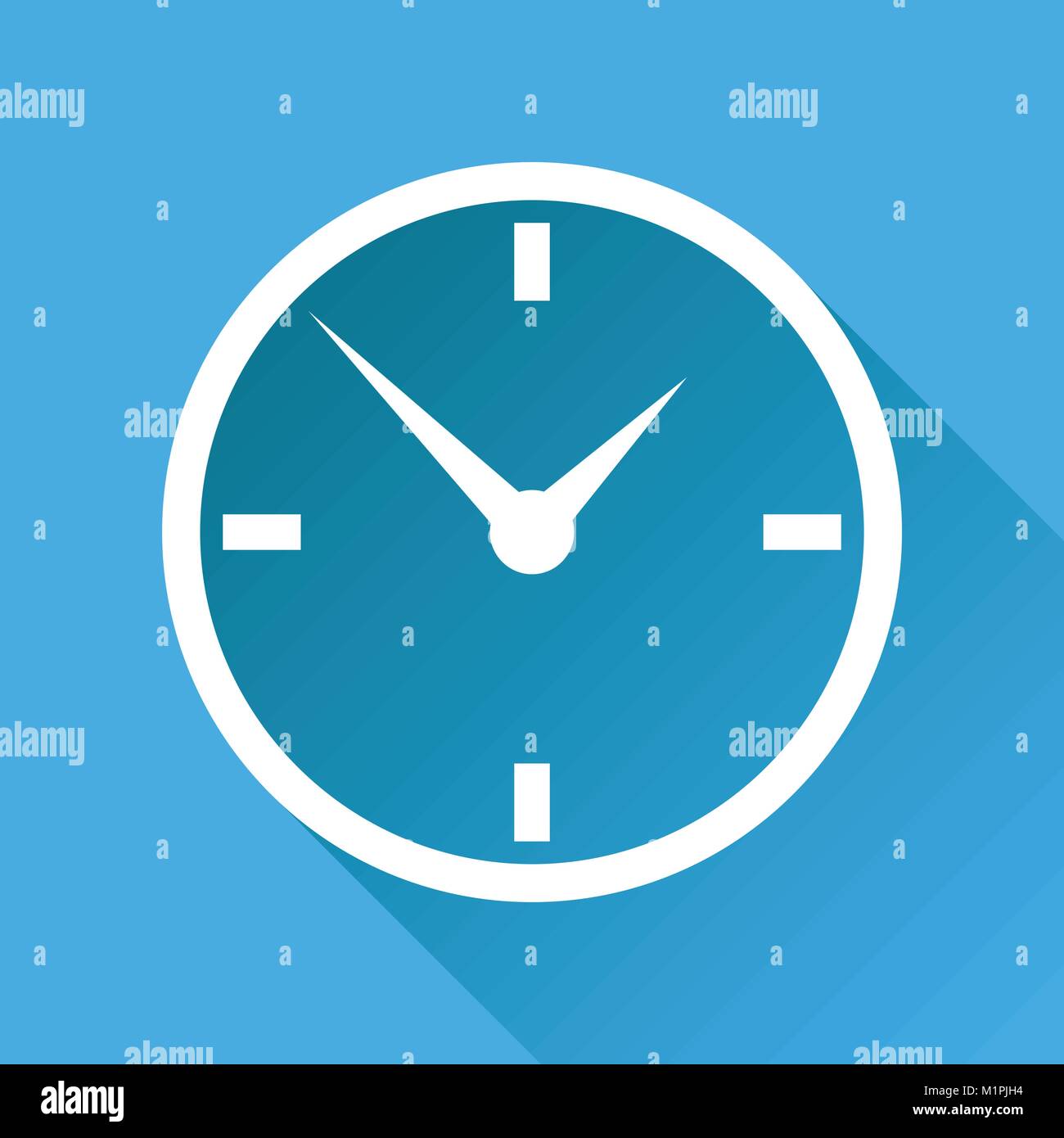 Clock icon, flat design. Vector illustration with long shadow on blue ...