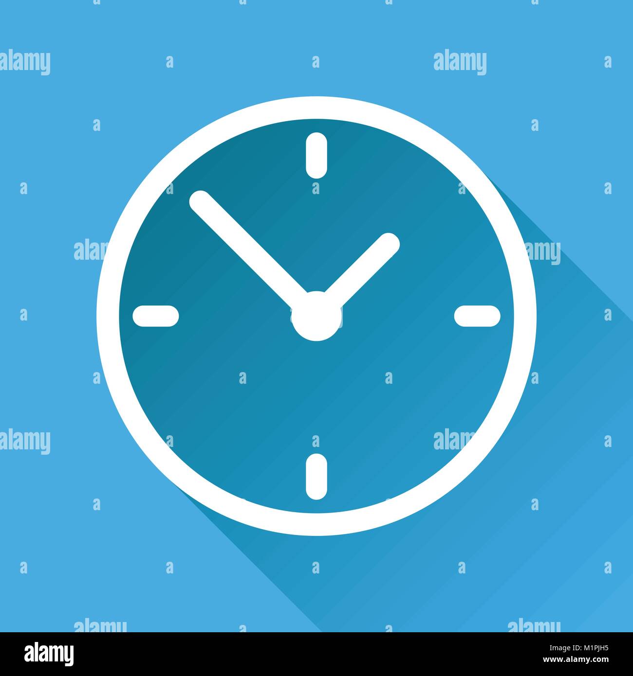 Clock icon, flat design. Vector illustration with long shadow on blue ...