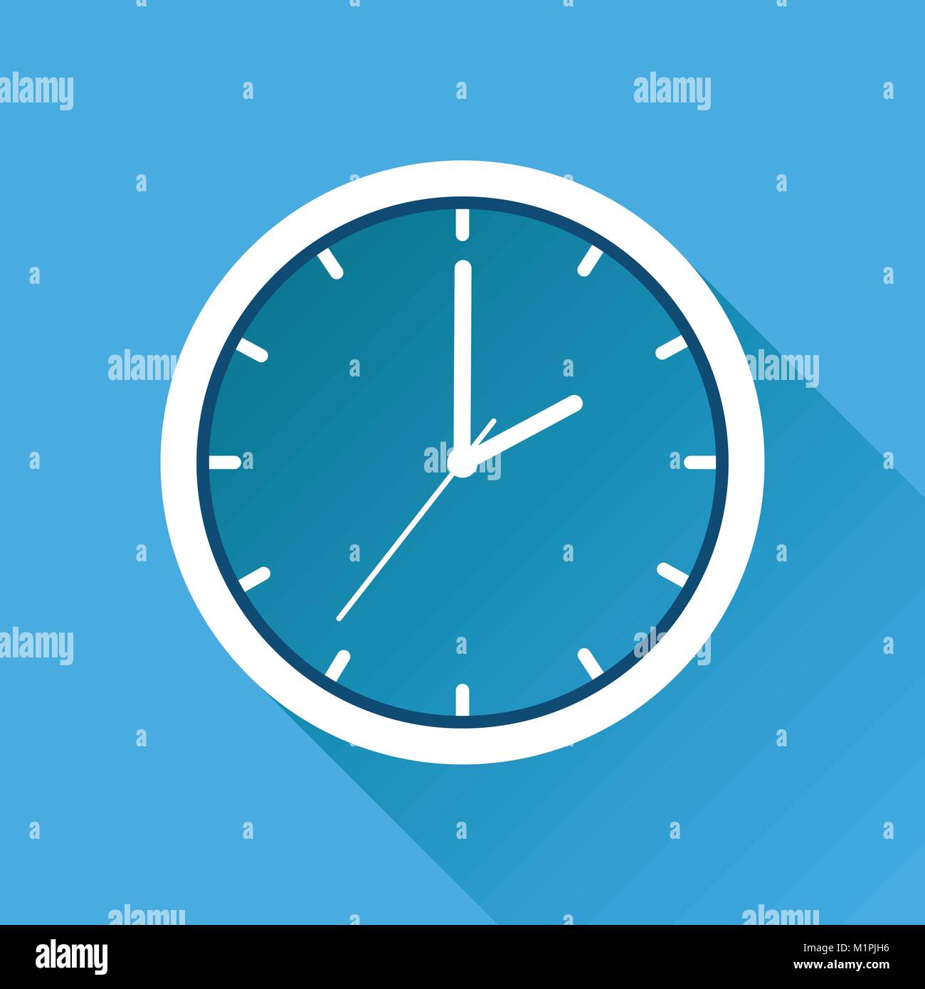 Clock icon, flat design. Vector illustration with long shadow on blue ...