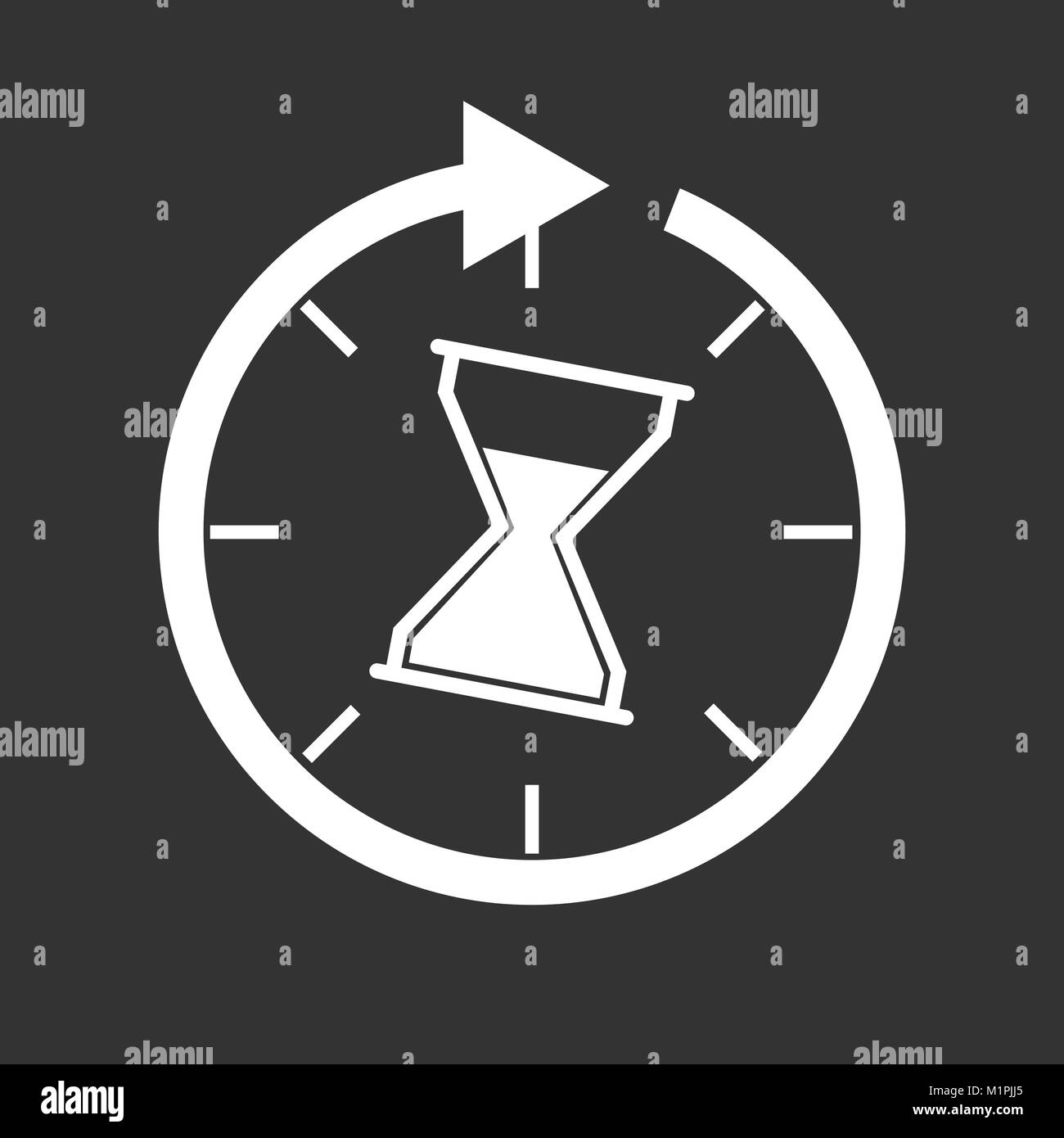 Time icon. Flat vector illustration with hourglass on black background ...