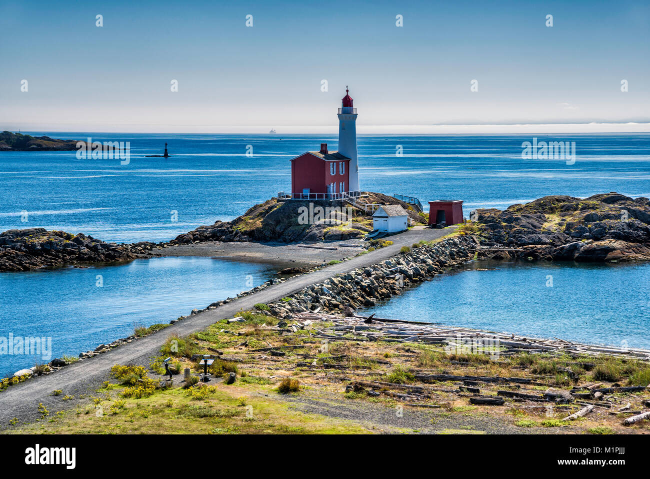 Fisgard Lighthouse, built in 1860, view from Fort Rod Hill, over ...
