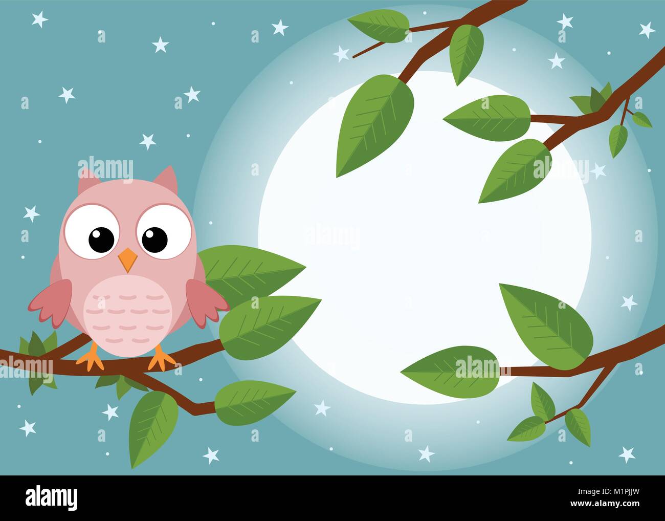 Cute Cartoon Owls In A Tree