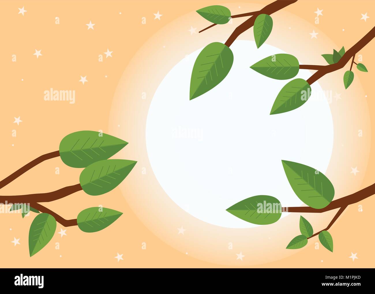 Cartoon sunset. Flat vector illustration, trees, leaf and sun Stock ...