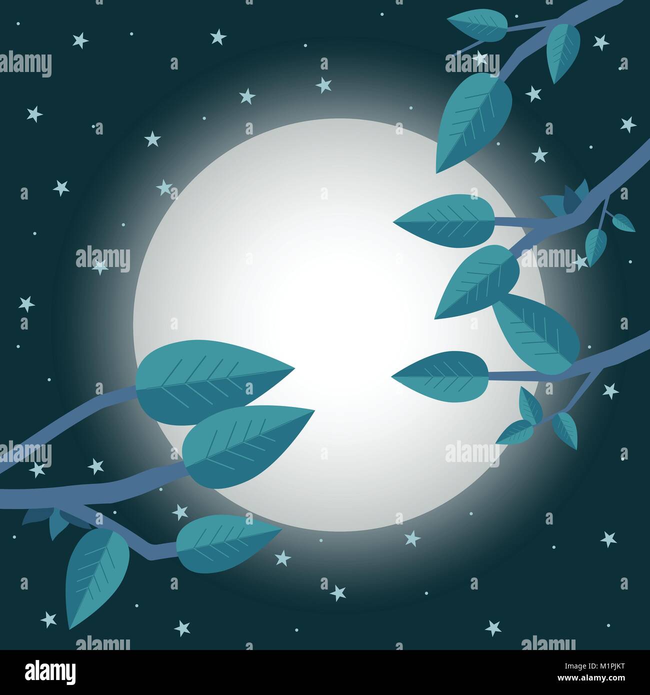 Silhouette trees moon night branch Stock Vector Images - Alamy