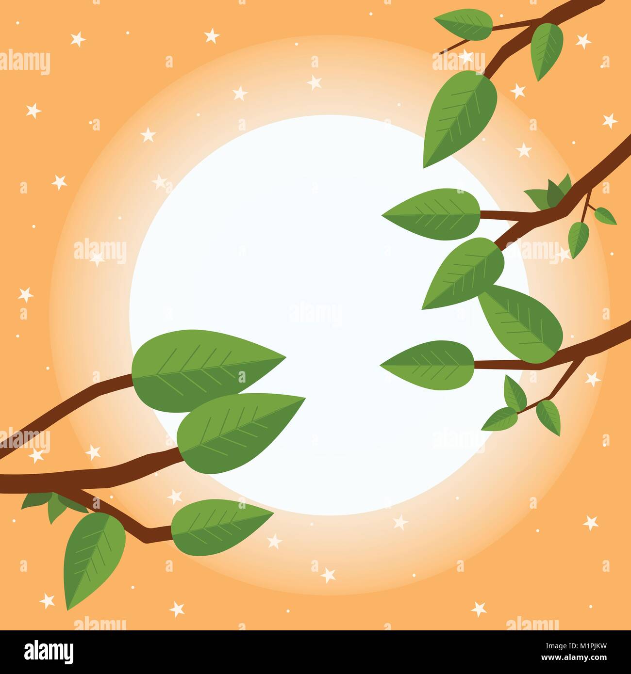 Cartoon sunset. Flat vector illustration, trees, leaf and sun Stock ...