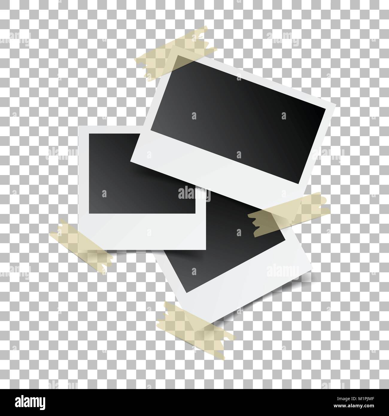 Blank retro photo frames with sticker on white isolated background ...