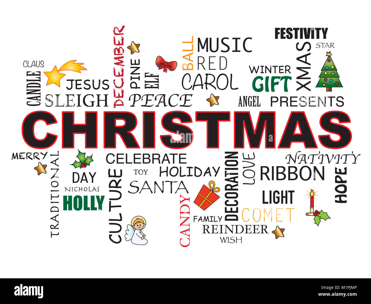 christmas word concept illustration with icons Stock Photo - Alamy
