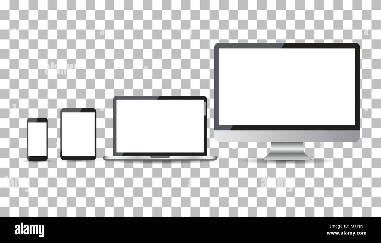 Realistic device flat Icons: smartphone, tablet, laptop and desktop ...