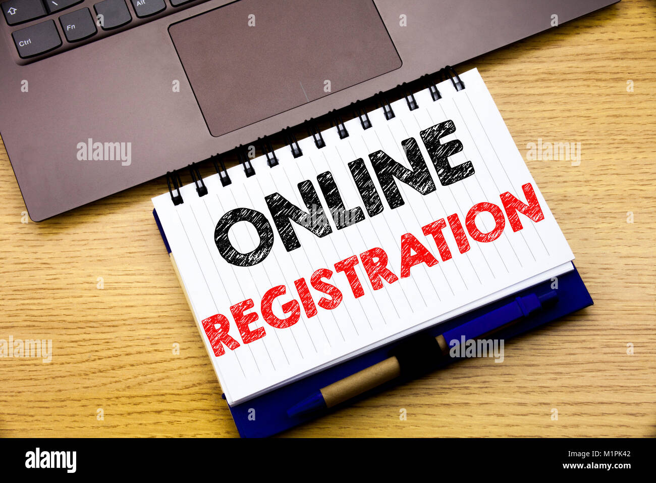 Hand writing text caption inspiration showing Online Registration ...