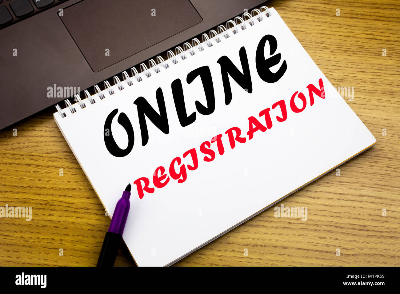 Hand writing text caption inspiration showing Online Registration ...