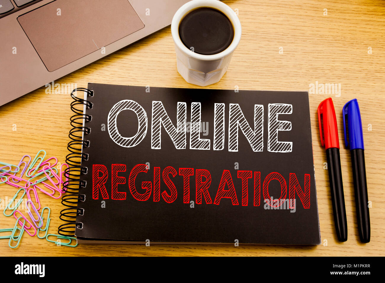 Handwriting Announcement text showing Online Registration. Business ...