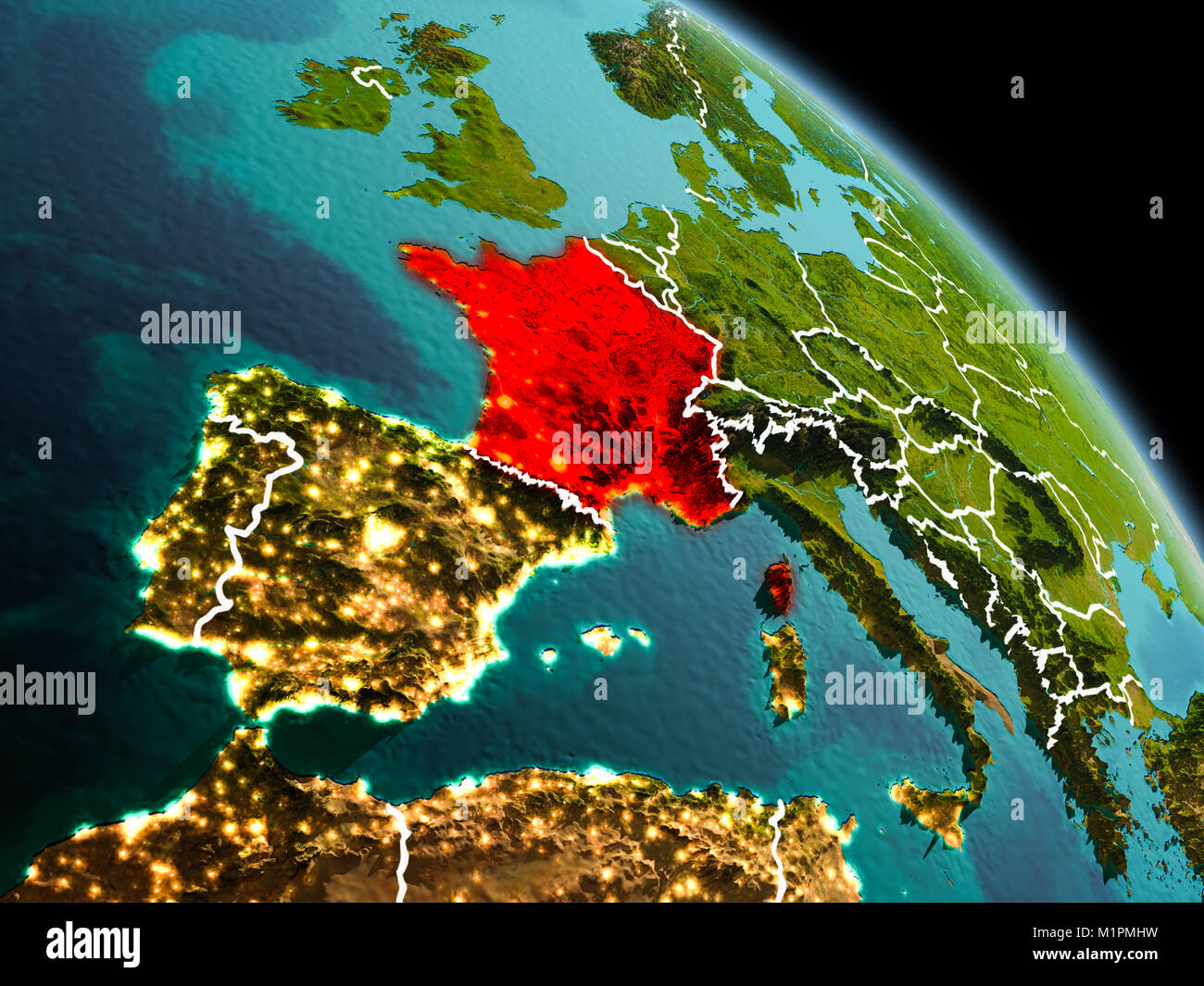 Highlighted satellite image of france hi-res stock photography and ...