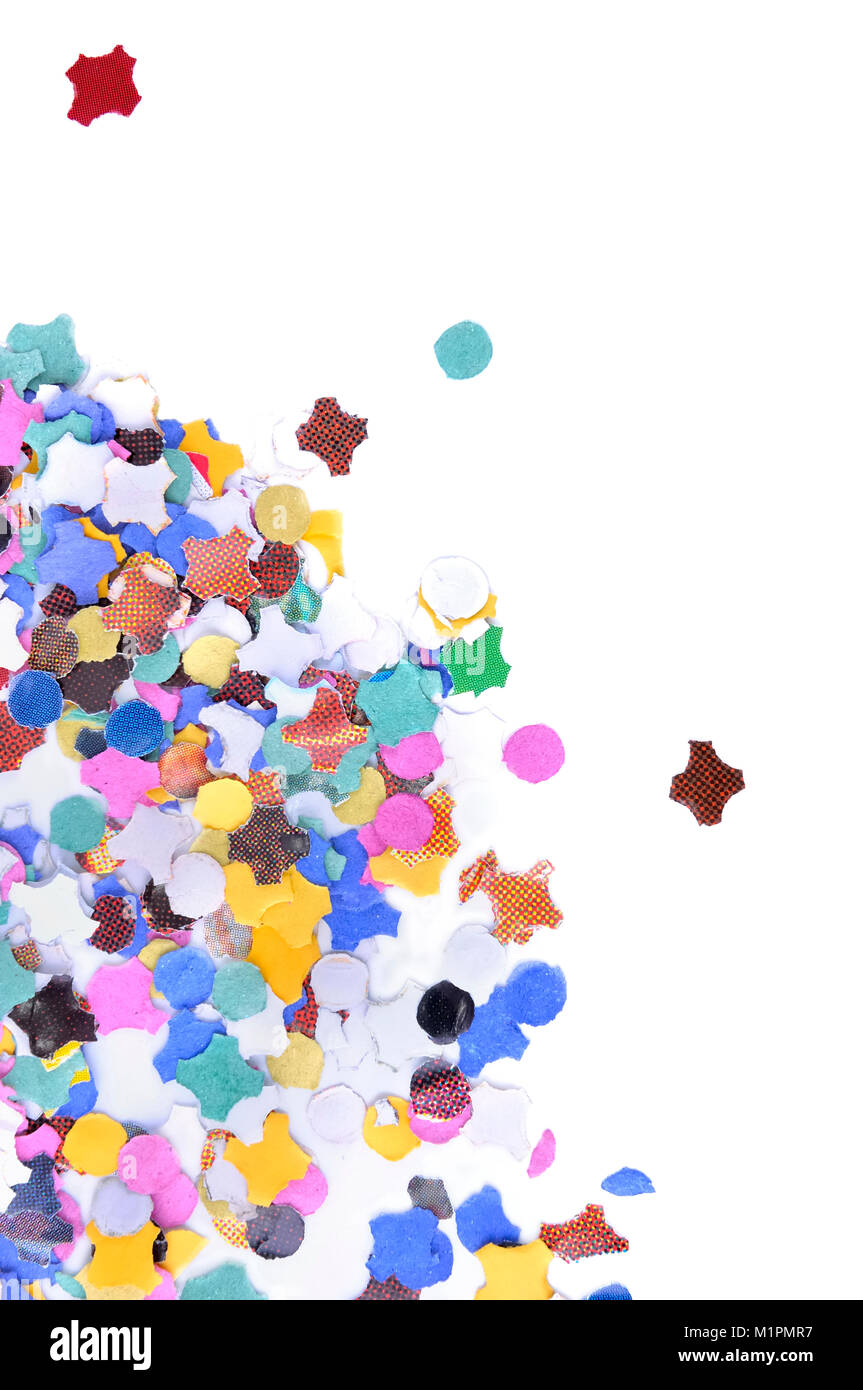 top view on colorful confetti on white background Stock Photo - Alamy