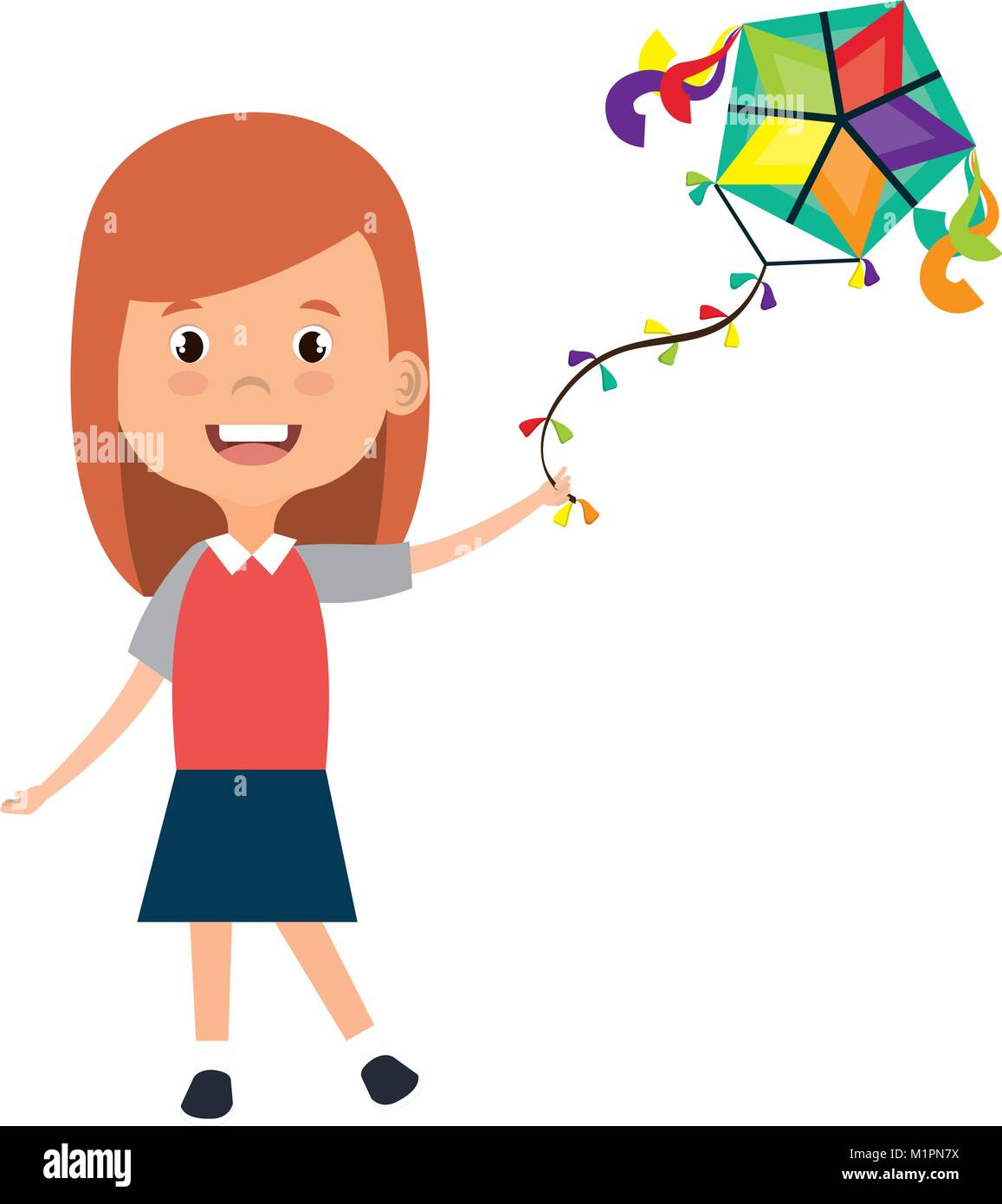 cute and little girl flying a kite Stock Vector Image & Art - Alamy