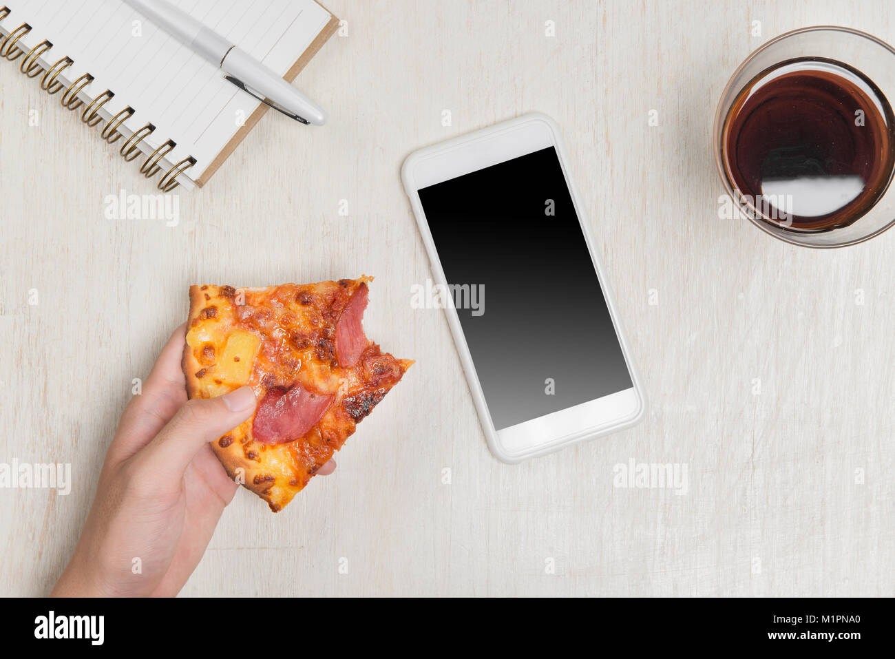 Office worker having a lunch break in the office, flat lay Stock Photo ...