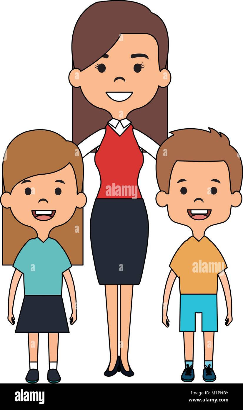 cute mother avatar character with kids Stock Vector Image & Art - Alamy