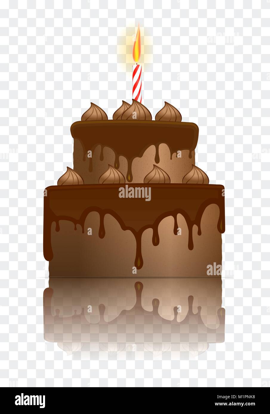 Realistic vector illustration of chocolate birthday cake with burning ...