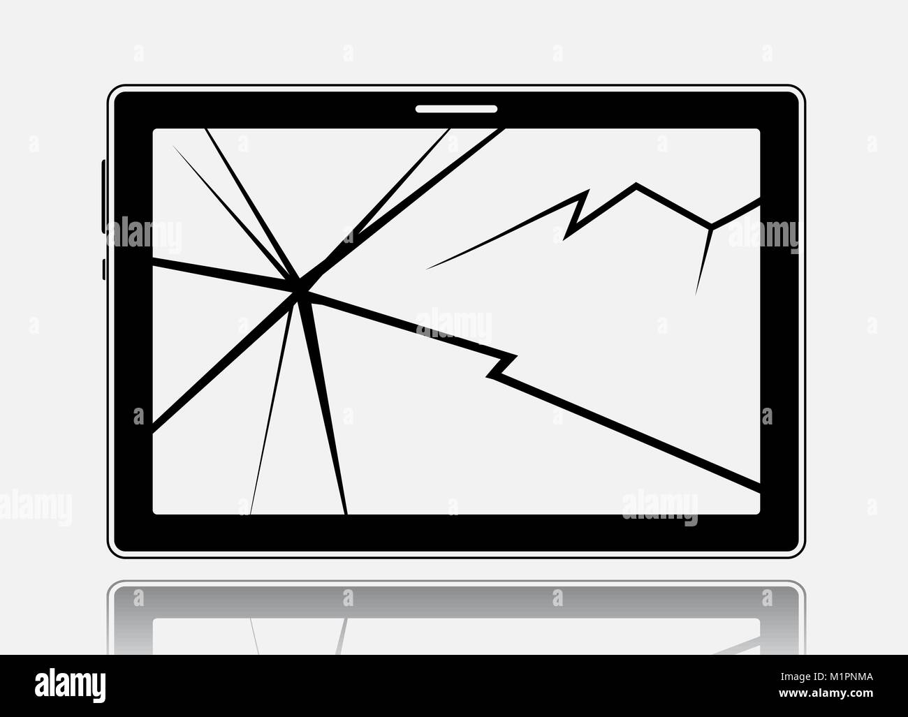 Broken tablet with cracked touch screen, flat icon pictogram with ...