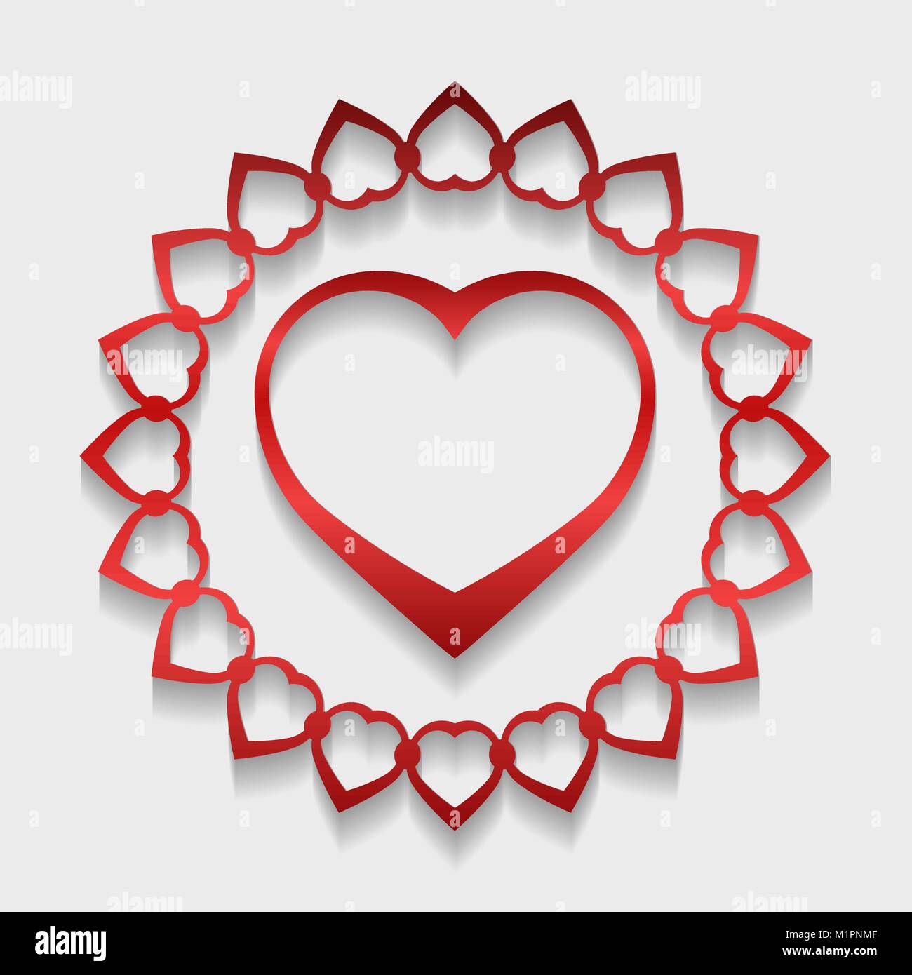 Circle lace ornament, round ornamental geometric doily pattern with red ...