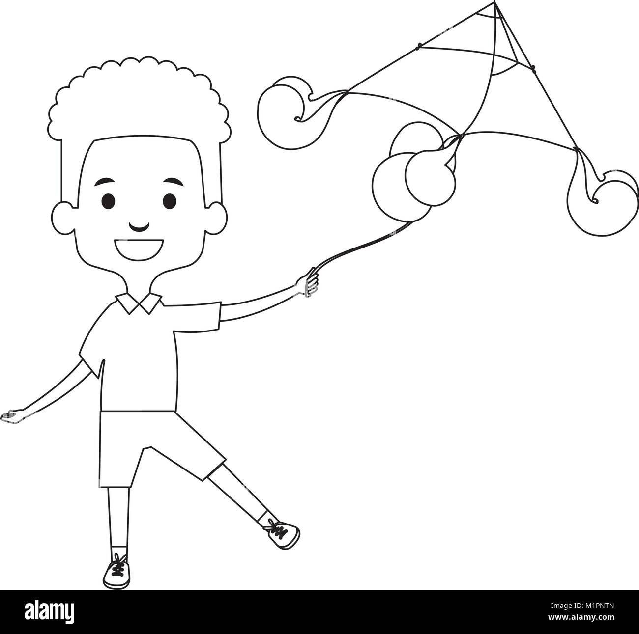 Boy playing with kite Black and White Stock Photos & Images - Alamy