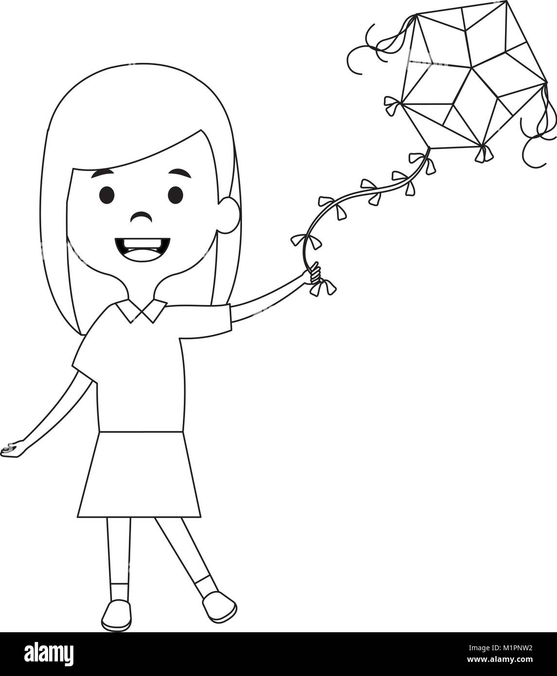 cute and little girl flying a kite Stock Vector Image & Art - Alamy