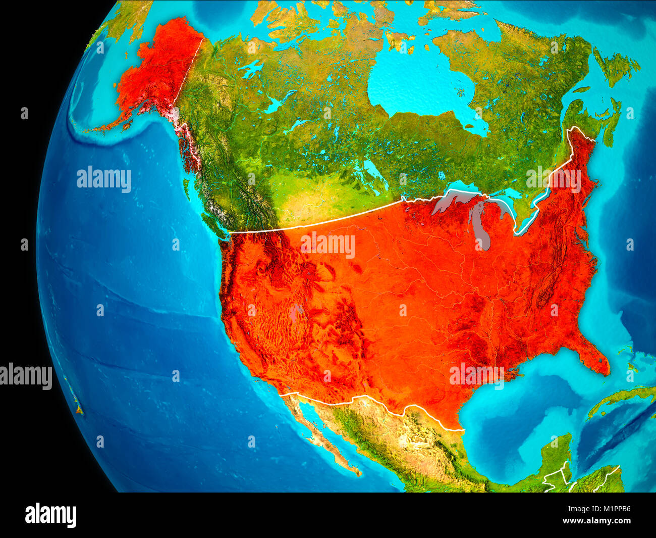 USA as seen from Earth’s orbit on planet Earth highlighted in red with ...