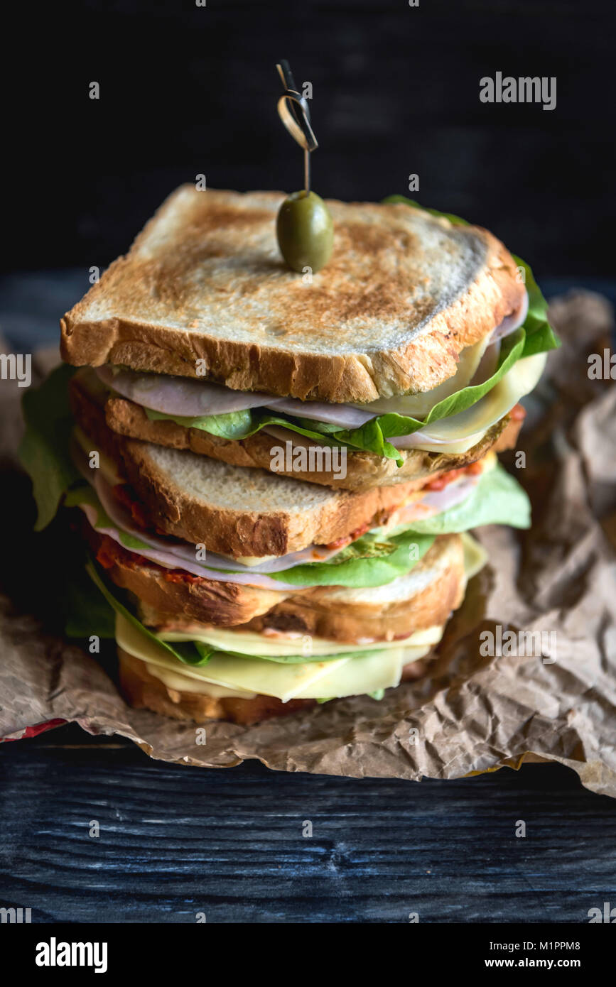 Big toast sandwich with ham,selective focus Stock Photo - Alamy