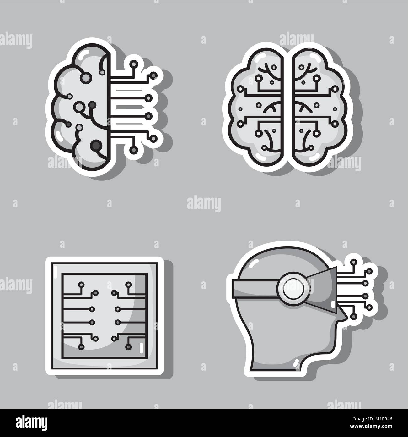set artificial intelligence technology with digital science vector ...