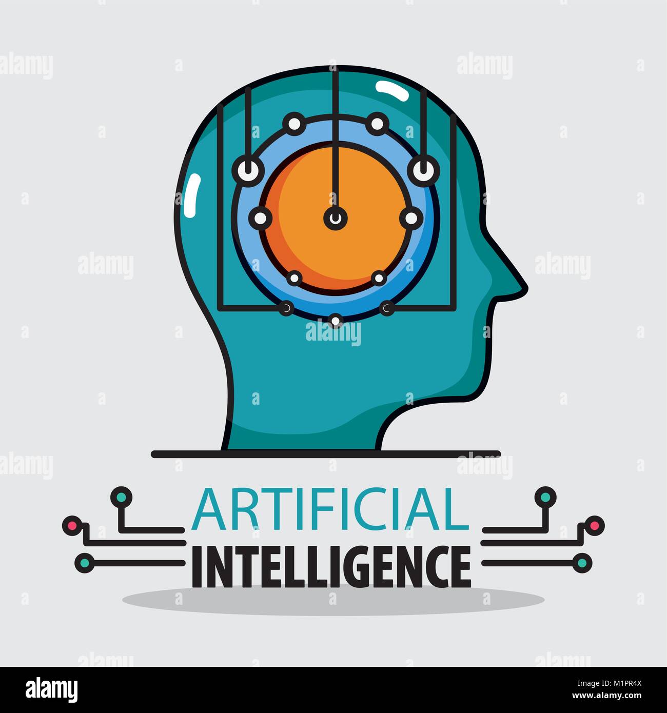 silhouette man with artificial brain intelligence vector illustration ...